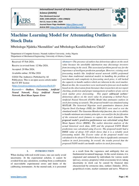Machine Learning Model For Attenuating Outliers In Stock Data Pdf