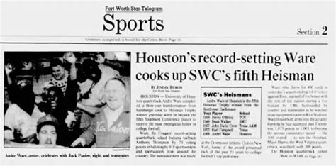 Andre Ware Wins The Heisman Trophy Houston Cougars Football Basketball News And Forum