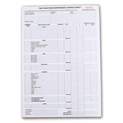 Conference Function Charge Sheet Pad Charisma Print