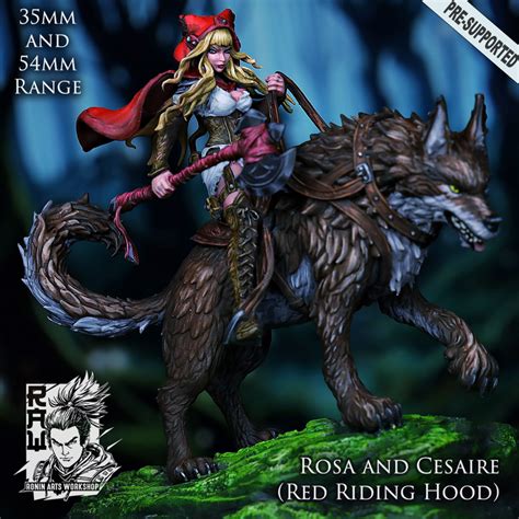 3d Printable Rosa And Cesaire Red Riding Hood And Wolf By Ronin Arts