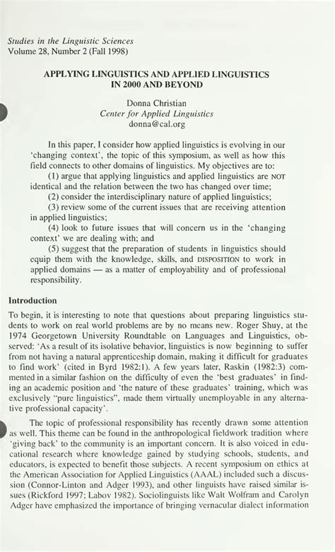 Pdf Applied Linguistics In 2000 And Beyond