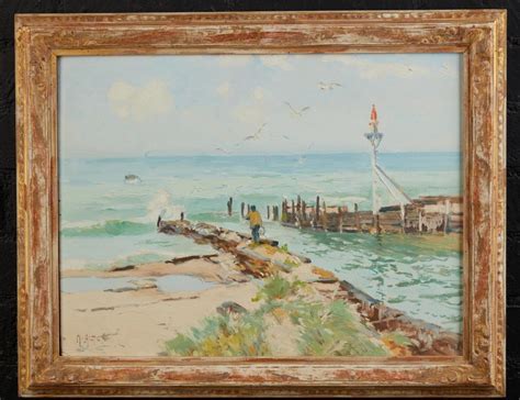 Mathias Alten Fisherman Walking Along A Jetty Mutualart