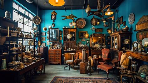 Interior Of An Antique Store With Old Vintage Classical Objects And