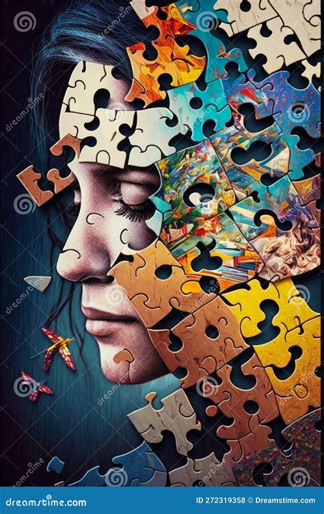Image Of Woman S Face With Jigsaw Pieces In Front Of Her Generative Ai