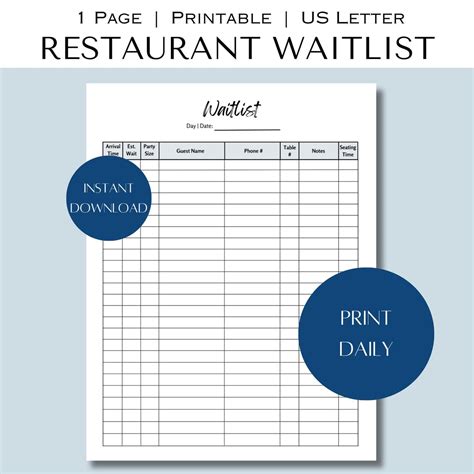 Restaurant Waitlist Form Waiting List Waitlist Template Minimalist