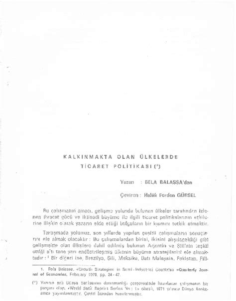Pdf Dr Haluk F Gursel From Bela Balassa Trade Policies In Developing