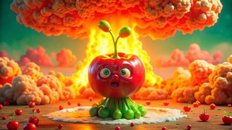Angry Cartoon Cherry Bomb Exploding With Fire And Smoke 3d