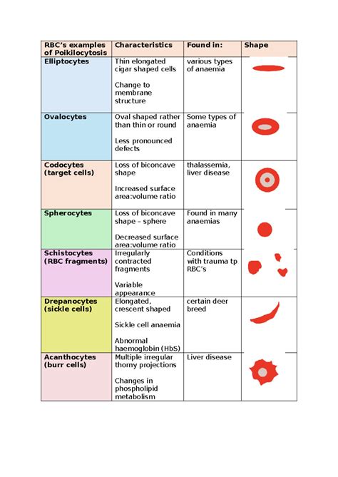 Rbc Types Of Rbc Rbcs Examples Of Poikilocytosis Characteristics