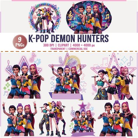 K Pop Demon Hunters Png Clipart Bundle Music Girl Characters Etsy