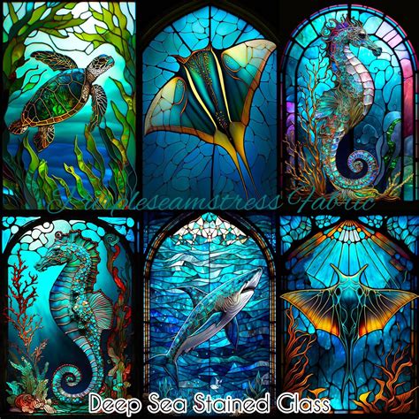 Deep Sea Stained Glass Fabric Purpleseamstress Fabric