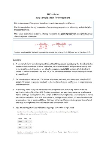 Ah Statistics Two Sample Tests Teaching Resources