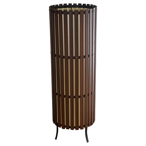 Contemporary Modernist Walnut Slat Cylindrical Floor Lamp For Sale At