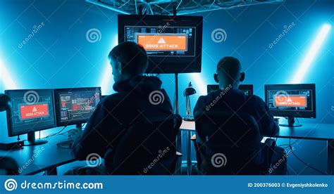 Secret Base With Hackers Working In Night Stock Image Image Of Group Monitor 200376003