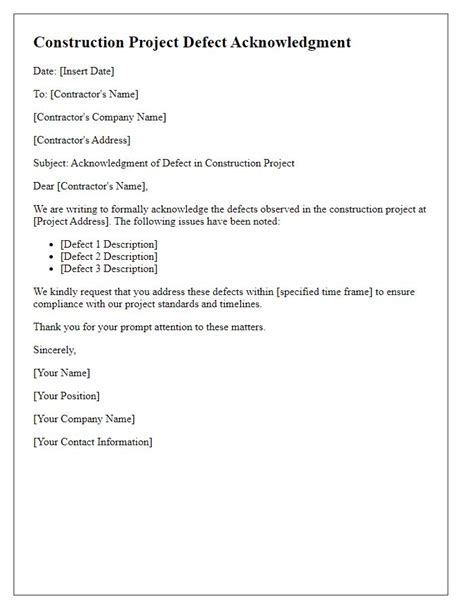 Letter Template For Construction Project Defect Rectification Free