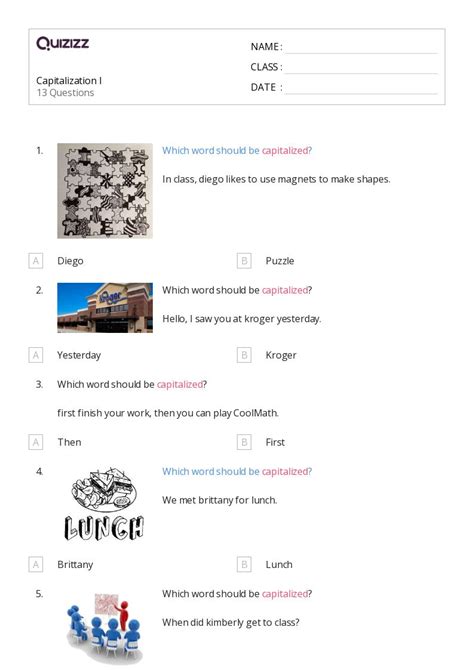 50 Capitalization Worksheets For Kindergarten On Quizizz Free