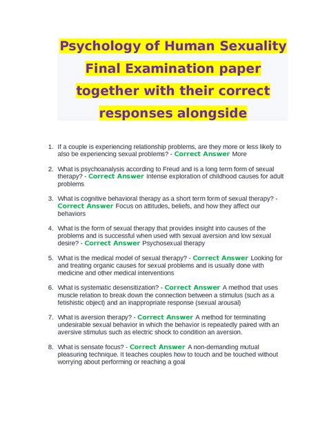 Psychology Of Human Sexuality Final Examination Paper Together With