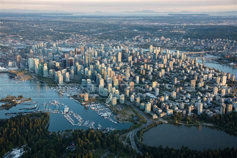 Aerial Photo Vancouver City Skyline At Sunset