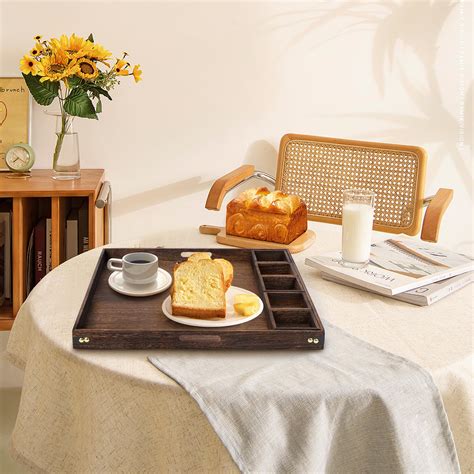 24 X 24 Inches Large Square Ottoman Table Tray With Handleswood Walnut
