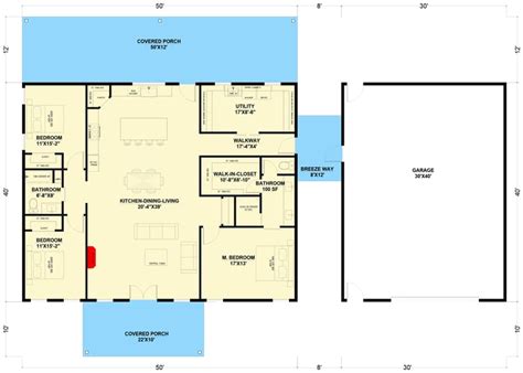 Plan 530130kte 3 Bed 2 Bath Traditional Barndominium House Plan Under