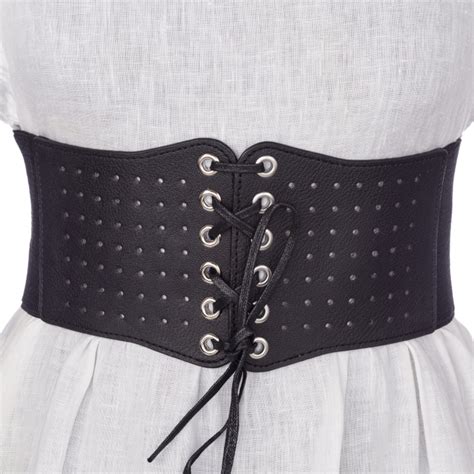 Centura Corset Lata Din Piele Ecologica Neagra Perforata Cu Siret Si Capse Mici Shopika