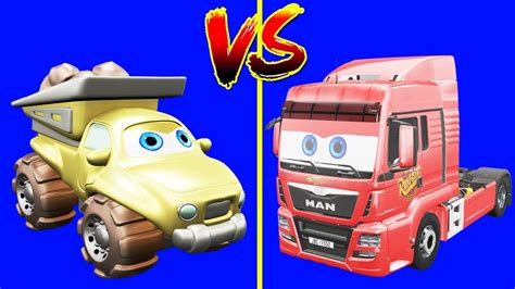 Golden Monster Dump Truck Vs Heavy Man Truck Lightning Mcqueen Who Is