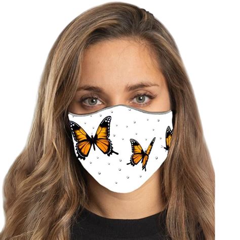 Orange Monarch Butterfly Gems Face Mask Set Mask With Replaceable 5
