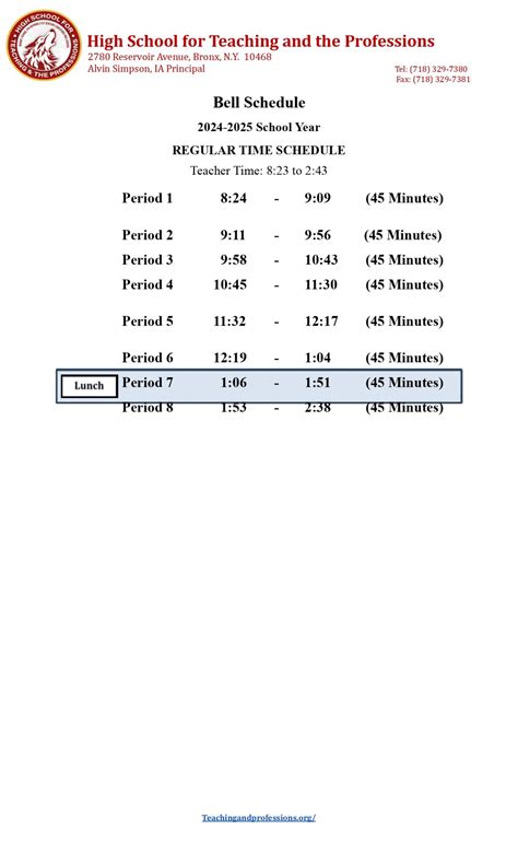 Bell Schedule School High School For Teaching And Professions
