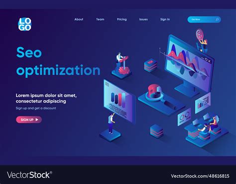 Seo Optimization Concept 3d Isometric Web Landing Vector Image