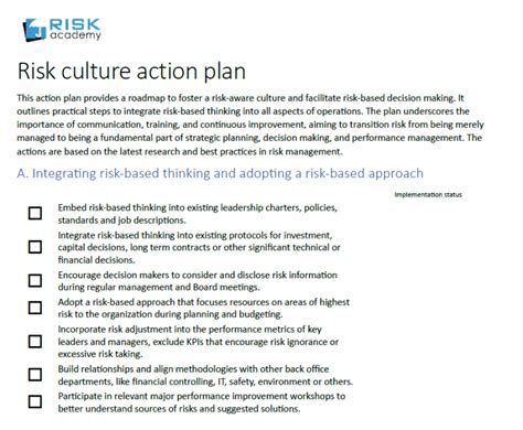 Risk Culture Action Plan Template Risk Academy Blog