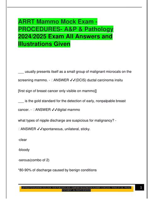 Arrt Mammo Mock Exam Procedures Aandp And Pathology 20242025 Exam All
