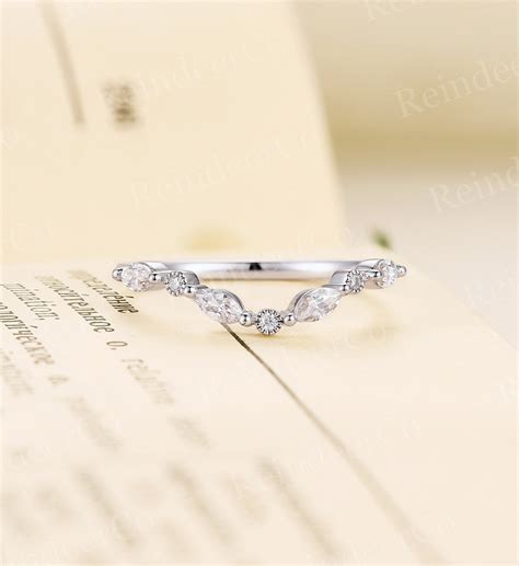 Vintage Milgrain Diamond Curved Wedding Band Delicate White Gold