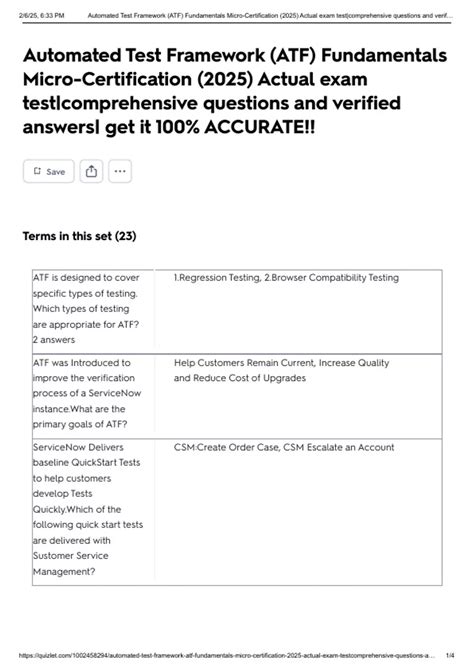 Automated Test Framework Atf Fundamentals Micro Certification 2025 Actual Exam Test