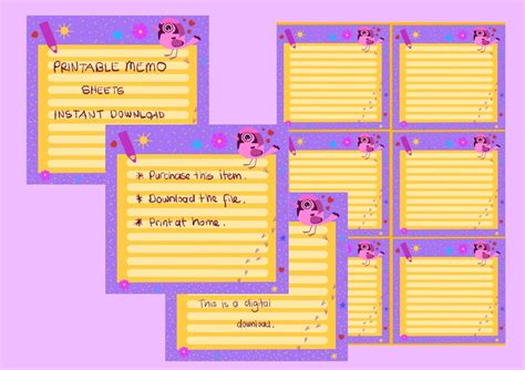 Printable Sparrow Memo Pad Etsy