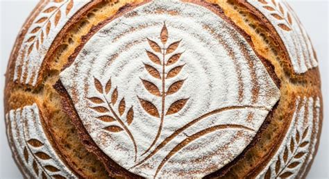 Round Loaf Of Artisan Sourdough Bread With Intricate Designs The Crust