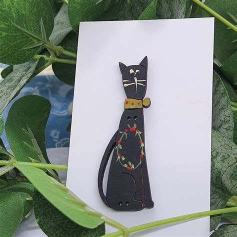 Black Abby Cat Wood Button Everything Country Patchwork