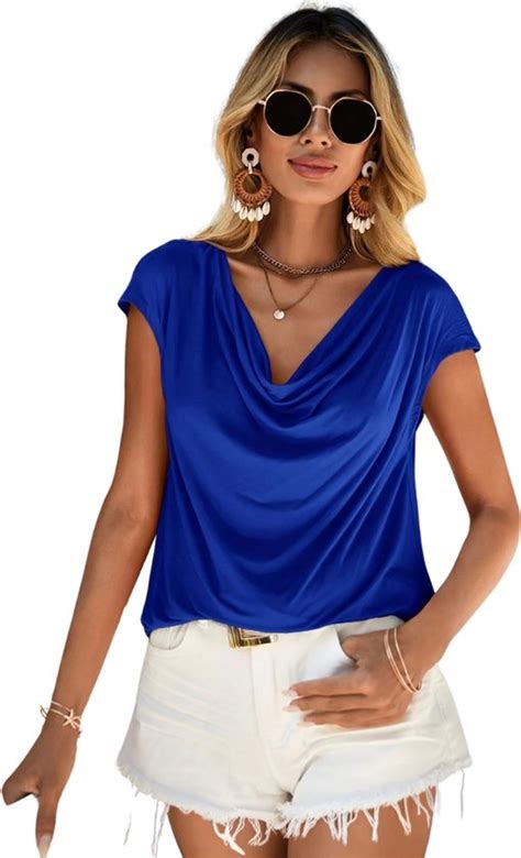 Livano Topje Dames Kleding Shirt Blouse Kort Volwassen Blauw Maat S Bol