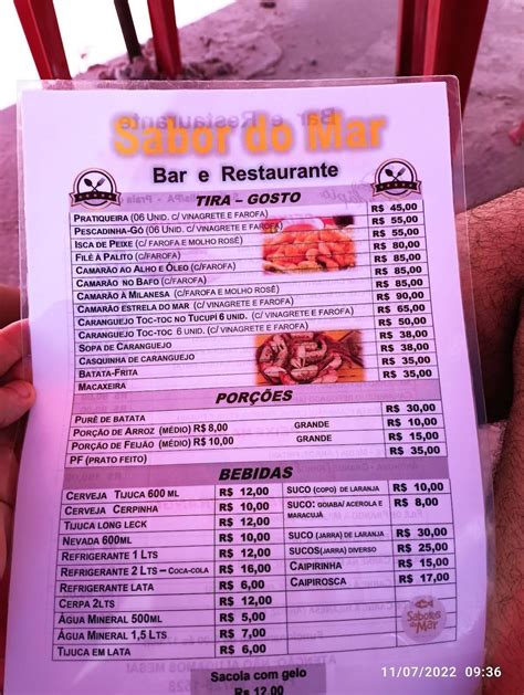 Menu Em Restaurante Sabor Do Mar Brasil Cp22 Vh