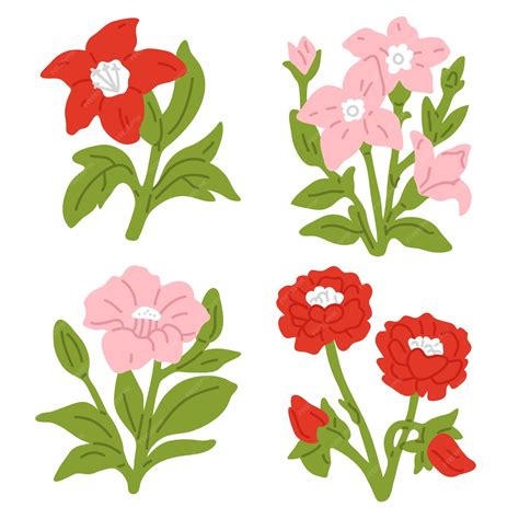 Premium Vector Vector Illustration Set Of Cute Doodle Flowers For