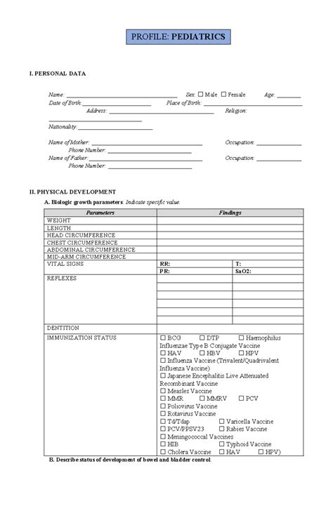 Profiling Pediatrics I Personal Data Name Profiling Pediatrics I Personal Data Name
