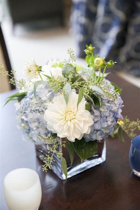 Elegant White And Blue Hydrangea Table Bouquets Table Centerpiece