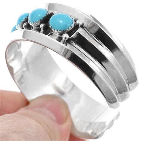 Navajo Sleeping Beauty Turquoise Silver Bracelet Cuff 44884