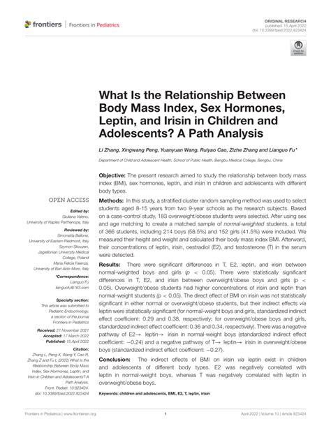 Pdf What Is The Relationship Between Body Mass Index Sex Hormones