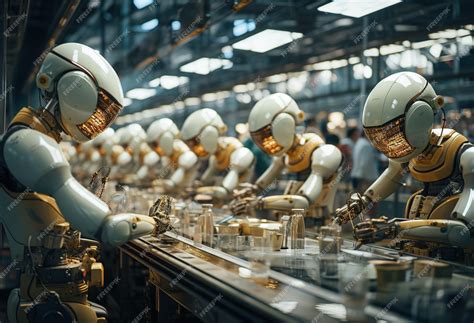 Premium Ai Image Futuristic Production Robots At Work On The Assembly Line Of A Modern Factory
