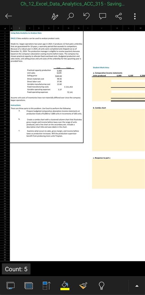 Solved Ch12exceldataanalyticsacc315 Saving A B C