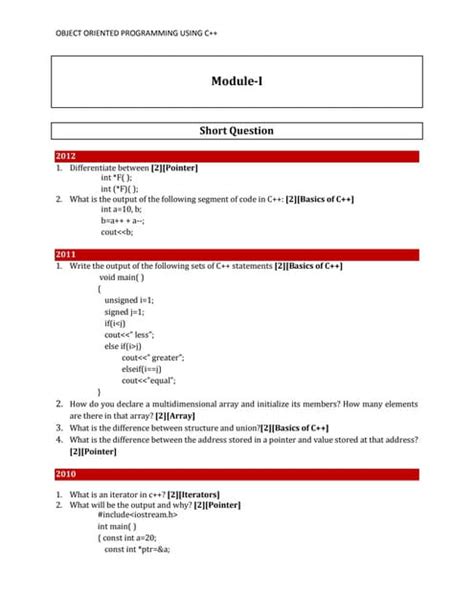 Module Wise Format Oops Questions Pdf