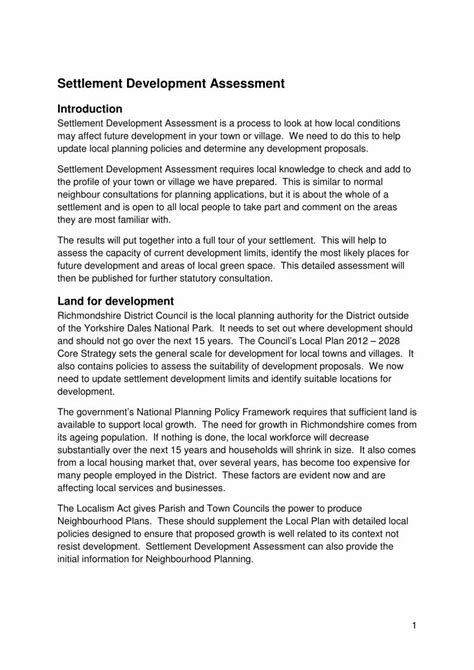 Pdf Settlement Development Assessment Richmondshire Settlement