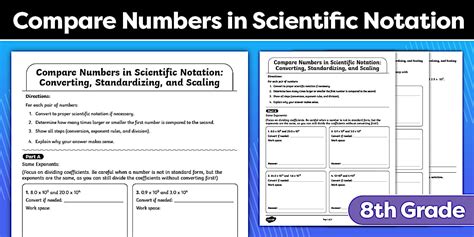 Eighth Grade Comparing Scientific Notation