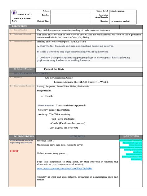 Cot Kindergarten 1st Quarter Wek 6 Tagalog Pdf