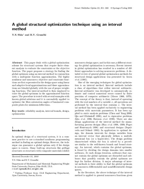 Pdf A Global Structural Optimization Technique Using An Interval Method