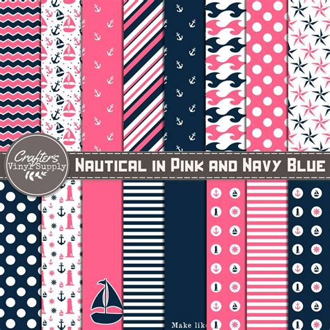 Nautical In Pink And Navy Blue Patterns Crafters Vinyl Supply